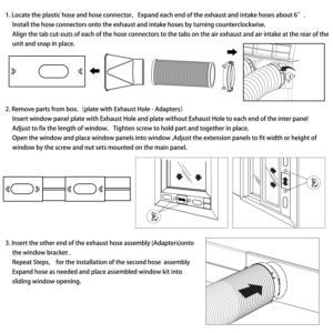 gulrear Dual Hose Portable Air Conditioner Window kit, Window Seal Plates Suitable for Portable AC vent kit Adjustable Length from 25" to 59" for 5.9" Diameter Exhaust and Intake Outlet Portable AC