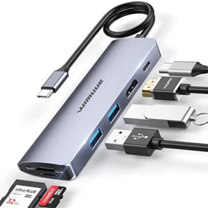 usb c hub, 7-in-1 usb 3.0 hub multiport adapter compatible with macbook pro, wimuue thunderbolt 3 hub for all type c devices, usb c dongle with 2 x usb 3.1 gen 1/4k hdmi/sd/tf card reader port 100w pd