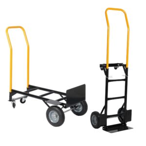 luckyermore convertible hand truck dual purpose 2 wheel dolly cart and 4 wheel push cart with swivel wheels 330 lbs capacity heavy duty platform cart for moving/warehouse/garden/grocery