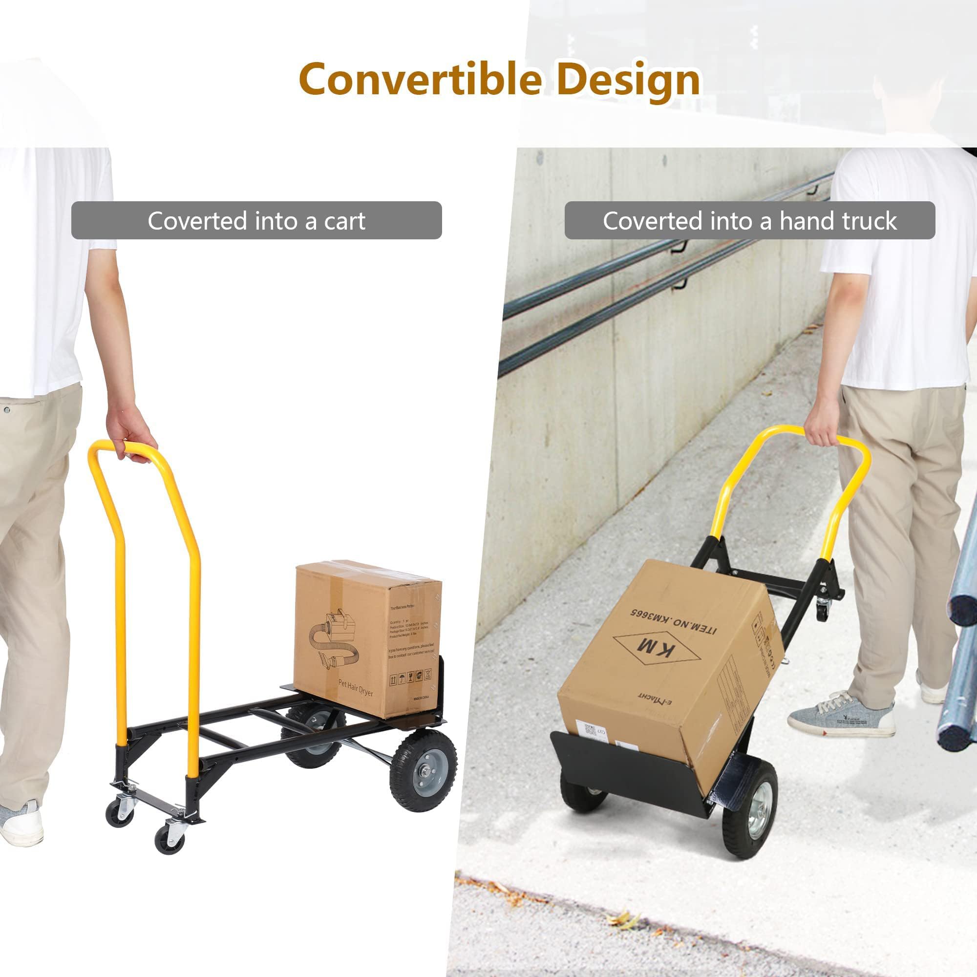 LUCKYERMORE Convertible Hand Truck Dual Purpose 2 Wheel Dolly Cart and 4 Wheel Push Cart with Swivel Wheels 330 Lbs Capacity Heavy Duty Platform Cart for Moving/Warehouse/Garden/Grocery