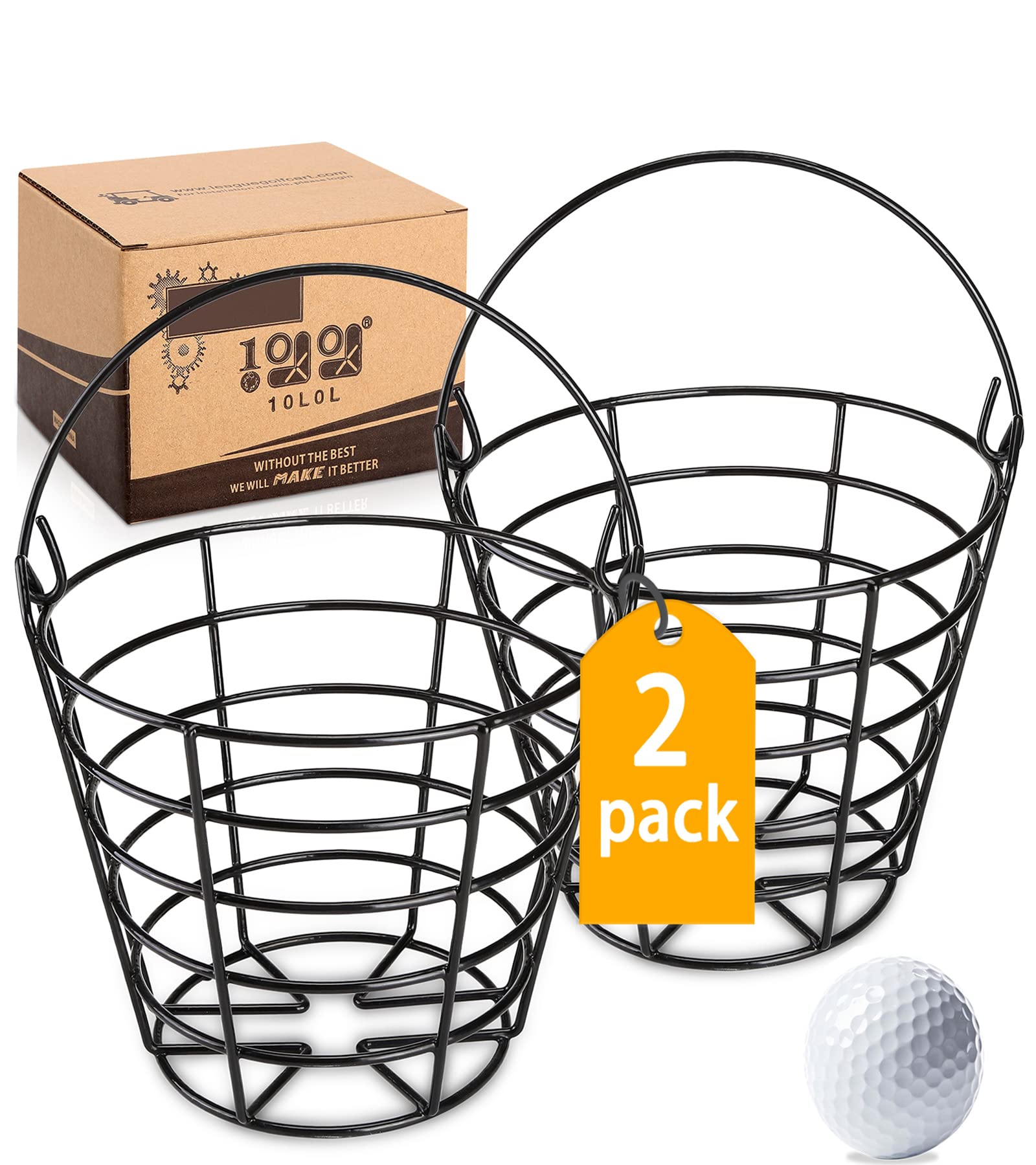 10L0L Golf Ball Baskets Metal Range 2 Pack, Golf Ball Bucket with Handle, Golfball Container, Holds 50 Balls x 2 (Golf Balls are Excluded)