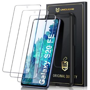 uniqueme [3-pack compatible with samsung galaxy s20 fe/galaxy s20 fe uw screen protector hd tempered glass [no bubble][case friendly][fingerprint support]