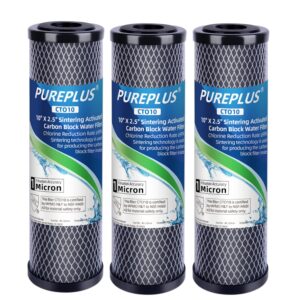 1 Micron 2.5" x 10" Whole House CTO Carbon Water Filter Cartridge Replacement for Countertop Water Filter System, Dupont WFPFC8002, WFPFC9001, FXWTC, SCWH-5, WHEF-WHWC, WHCF-WHWC, AMZN-SCWH-5, 3Pack