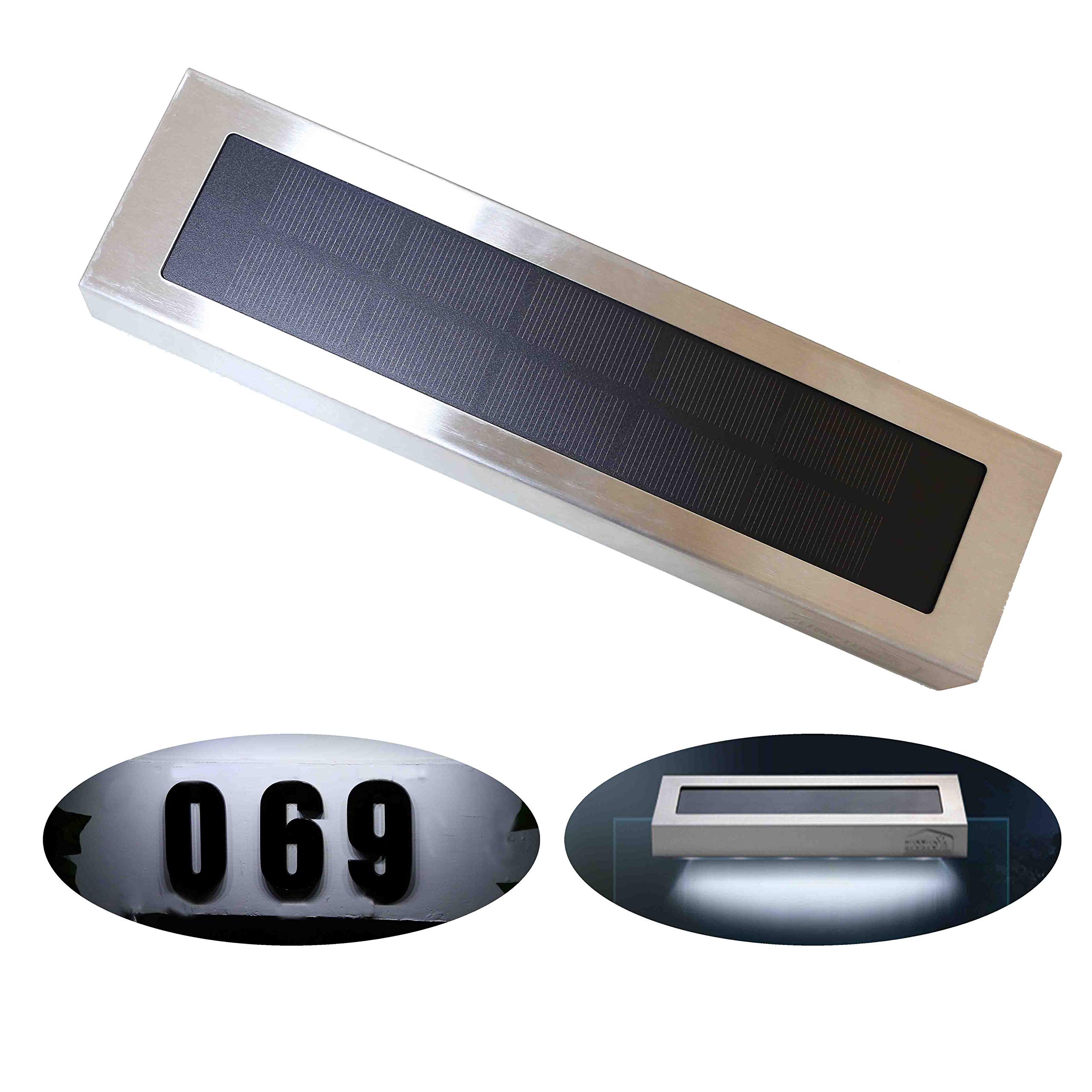 Solar Lights Outdoor for House Numbers - Outdoor Stainless Steel 60 Lumens Solar Light for Address Sign Plate - Wall Light for Home,Garden and Yard