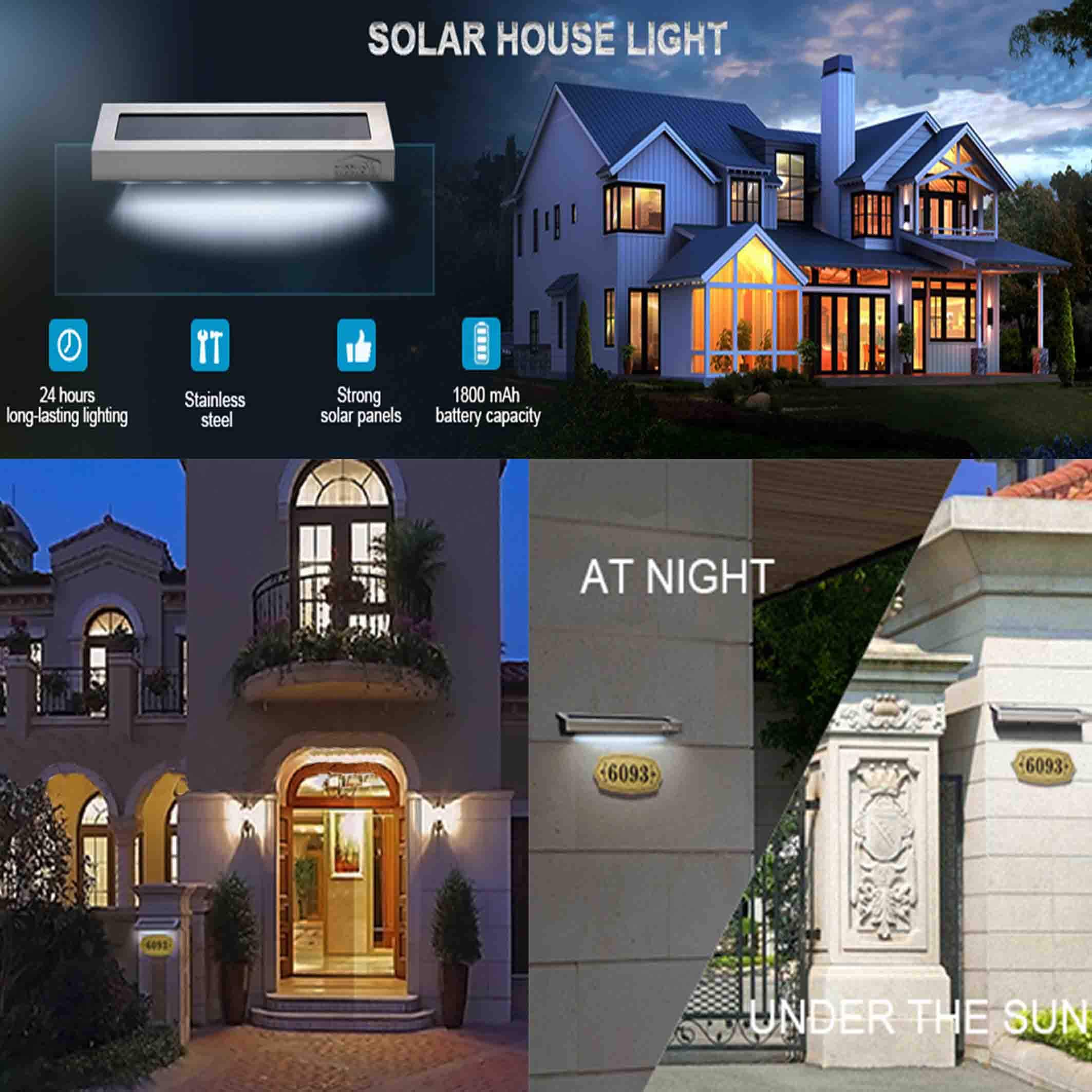 Solar Lights Outdoor for House Numbers - Outdoor Stainless Steel 60 Lumens Solar Light for Address Sign Plate - Wall Light for Home,Garden and Yard