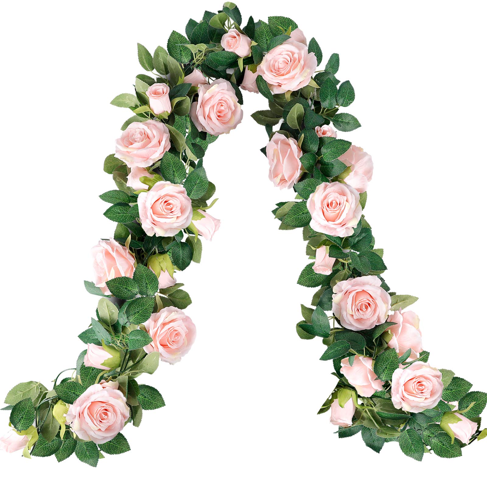 Whonline 3pcs 19.7ft Artificial Pink Flower Garland Silk Rose Vines Hanging Fake Rose Garland for Backdrop Wedding Party Table Centerpiece Garden Outdoor Decorations