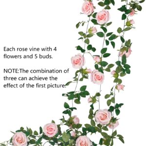 Whonline 3pcs 19.7ft Artificial Pink Flower Garland Silk Rose Vines Hanging Fake Rose Garland for Backdrop Wedding Party Table Centerpiece Garden Outdoor Decorations