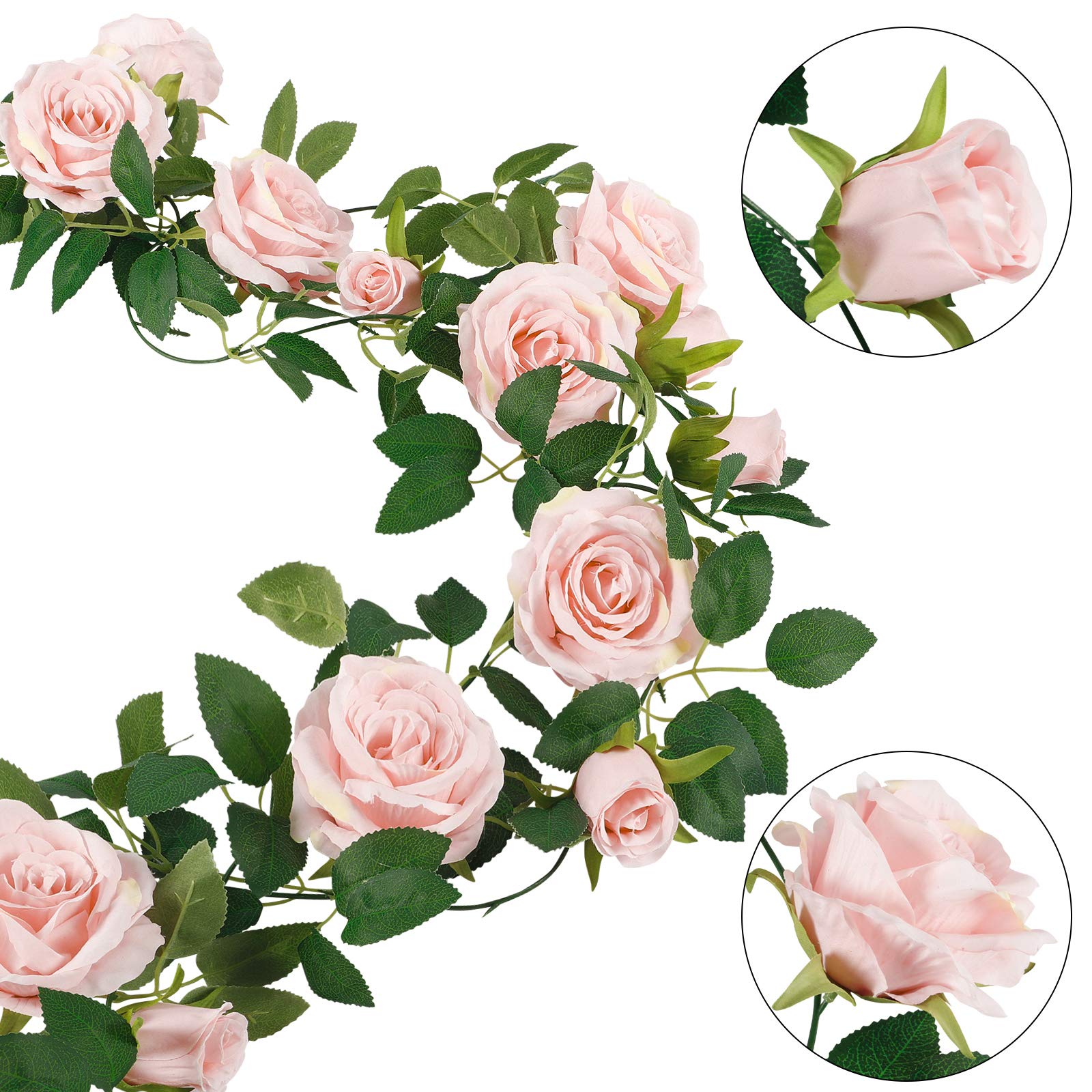 Whonline 3pcs 19.7ft Artificial Pink Flower Garland Silk Rose Vines Hanging Fake Rose Garland for Backdrop Wedding Party Table Centerpiece Garden Outdoor Decorations