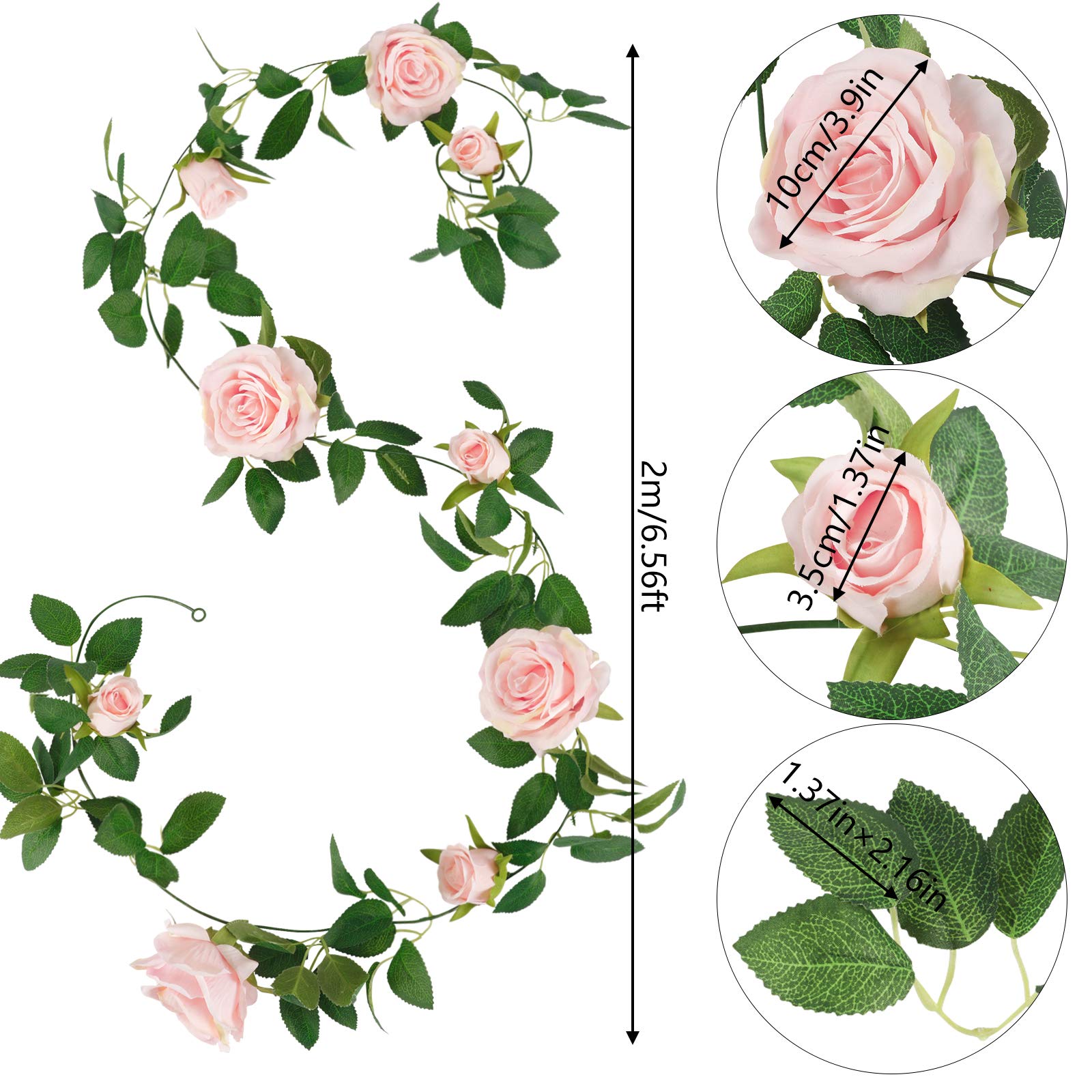 Whonline 3pcs 19.7ft Artificial Pink Flower Garland Silk Rose Vines Hanging Fake Rose Garland for Backdrop Wedding Party Table Centerpiece Garden Outdoor Decorations