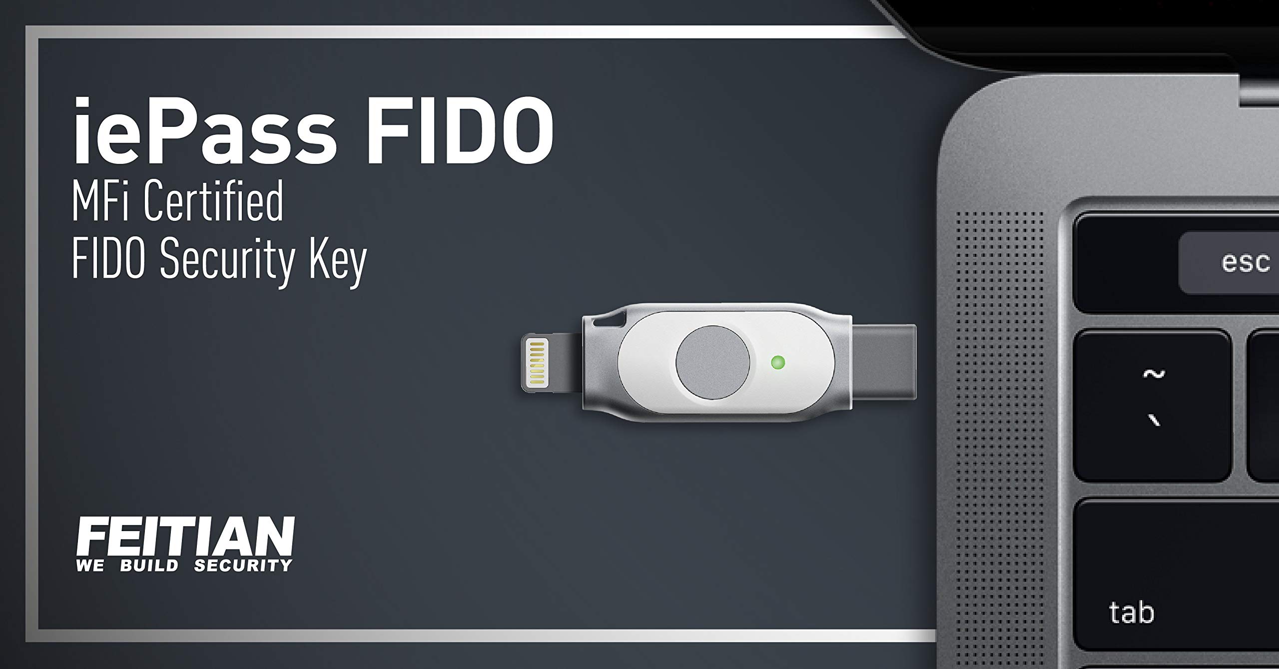 FEITIAN iePass K44 Dual-Connector iOS USB Security Key - Two Factor Authenticator - USB-C + Lightning - FIDO U2F + FIDO2 + PIV + MFi - Help Prevent Account Takeovers with Multi-Factor Authentication