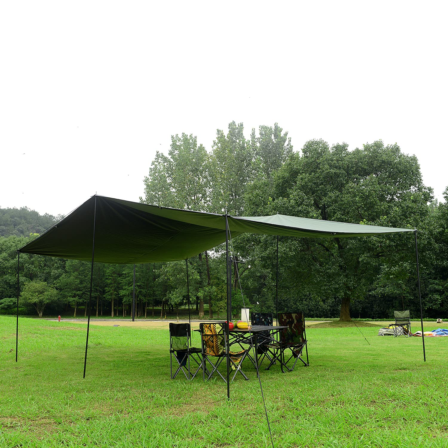 Wind Tour Portable Multifunctional Outdoor Camping Traveling Awning Backpacking Tarp Sunshade Lightweight UV Protection and PU 3000mm Waterproof Rain Fly Tarp Shelter (118 * 118 inches)