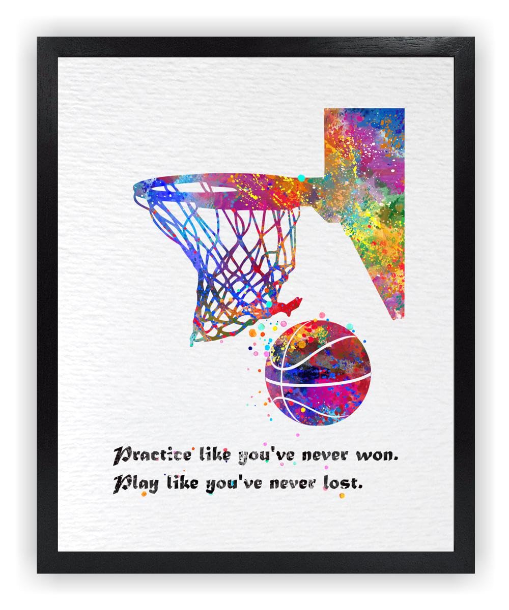 Dignovel Studios 8X10 Unframed Basketball Training Practice Like You've Never Won Quotes Watercolor Art Print Inspirational Wall Art Housewarming Office Home Decor DN555