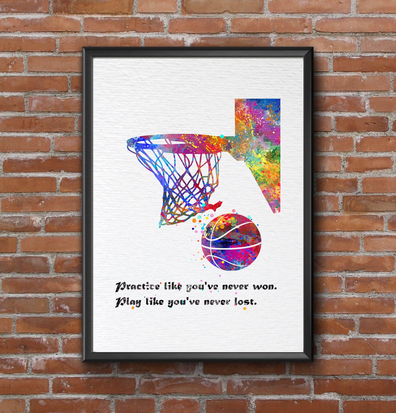 Dignovel Studios 8X10 Unframed Basketball Training Practice Like You've Never Won Quotes Watercolor Art Print Inspirational Wall Art Housewarming Office Home Decor DN555