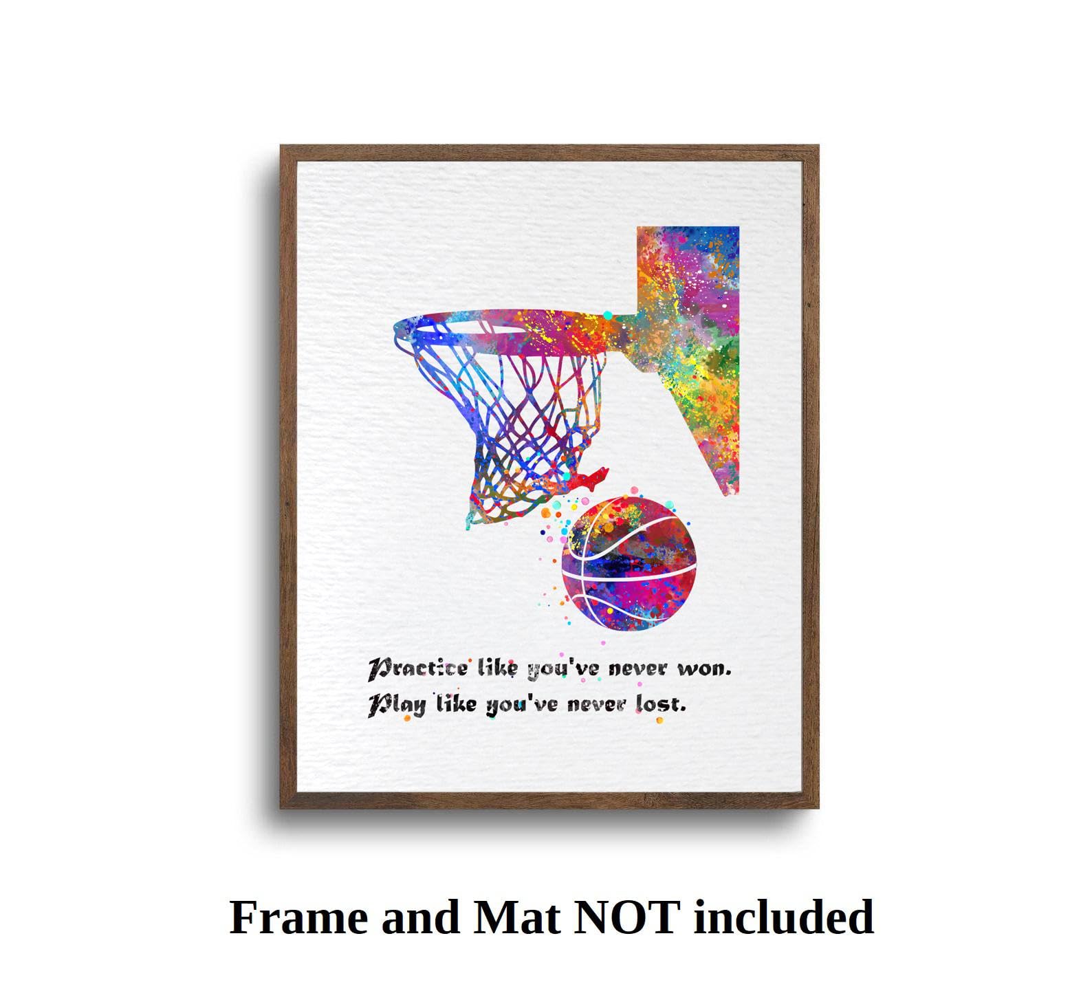 Dignovel Studios 8X10 Unframed Basketball Training Practice Like You've Never Won Quotes Watercolor Art Print Inspirational Wall Art Housewarming Office Home Decor DN555