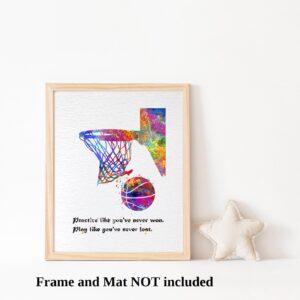 Dignovel Studios 8X10 Unframed Basketball Training Practice Like You've Never Won Quotes Watercolor Art Print Inspirational Wall Art Housewarming Office Home Decor DN555