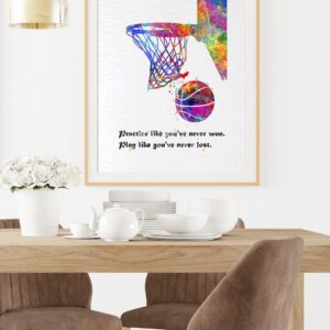 Dignovel Studios 8X10 Unframed Basketball Training Practice Like You've Never Won Quotes Watercolor Art Print Inspirational Wall Art Housewarming Office Home Decor DN555