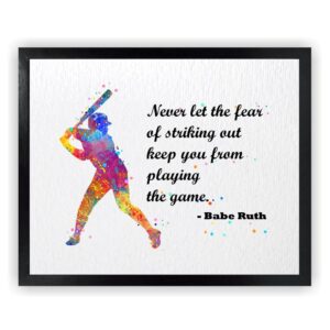 dignovel studios 8x10 unframed baseball practice never let the fear of striking out quotes watercolor art print inspirational wall art housewarming office home decor dn554