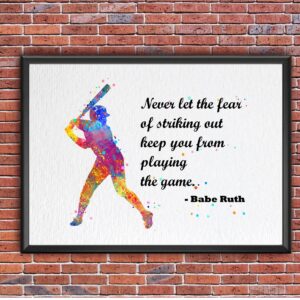 Dignovel Studios 8X10 Unframed Baseball Practice Never Let the Fear of Striking Out Quotes Watercolor Art Print Inspirational Wall Art Housewarming Office Home Decor DN554