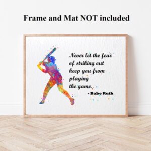 Dignovel Studios 8X10 Unframed Baseball Practice Never Let the Fear of Striking Out Quotes Watercolor Art Print Inspirational Wall Art Housewarming Office Home Decor DN554