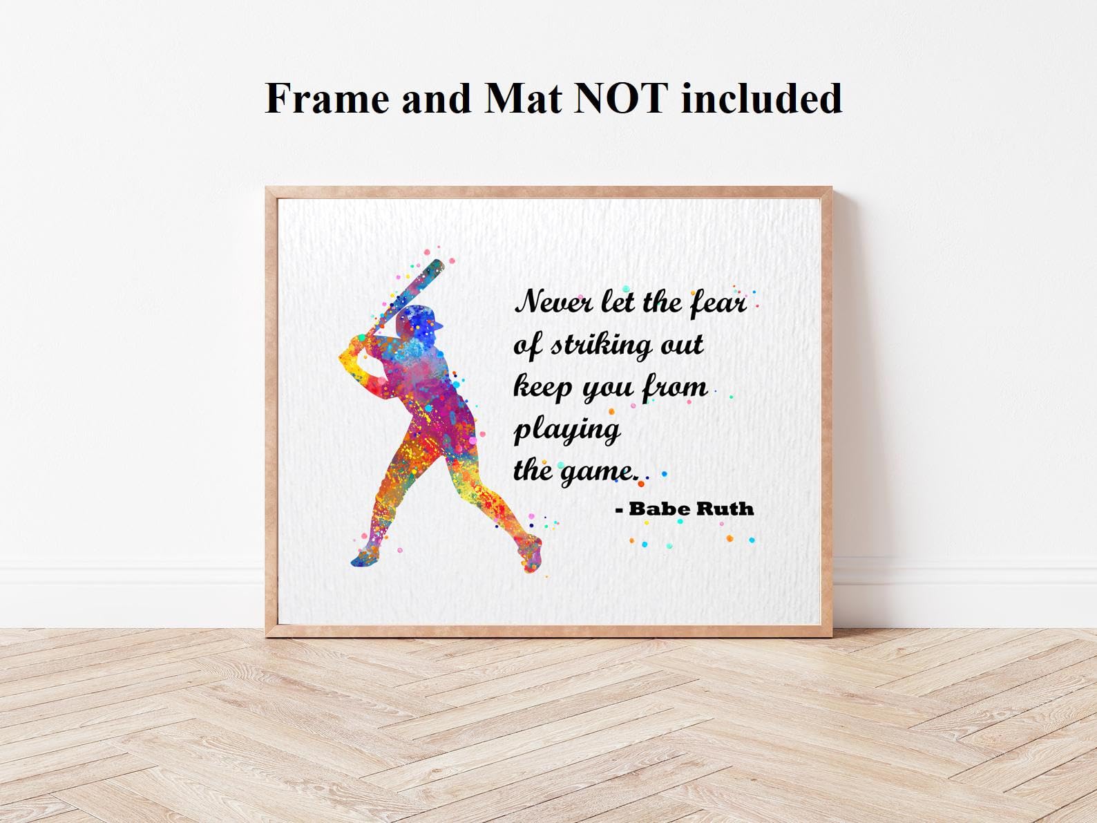 Dignovel Studios 8X10 Unframed Baseball Practice Never Let the Fear of Striking Out Quotes Watercolor Art Print Inspirational Wall Art Housewarming Office Home Decor DN554