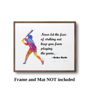 Dignovel Studios 8X10 Unframed Baseball Practice Never Let the Fear of Striking Out Quotes Watercolor Art Print Inspirational Wall Art Housewarming Office Home Decor DN554