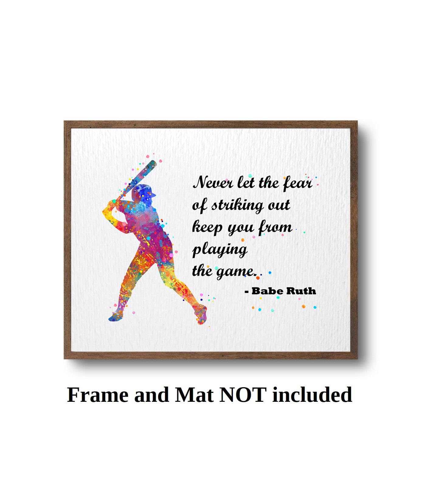 Dignovel Studios 8X10 Unframed Baseball Practice Never Let the Fear of Striking Out Quotes Watercolor Art Print Inspirational Wall Art Housewarming Office Home Decor DN554