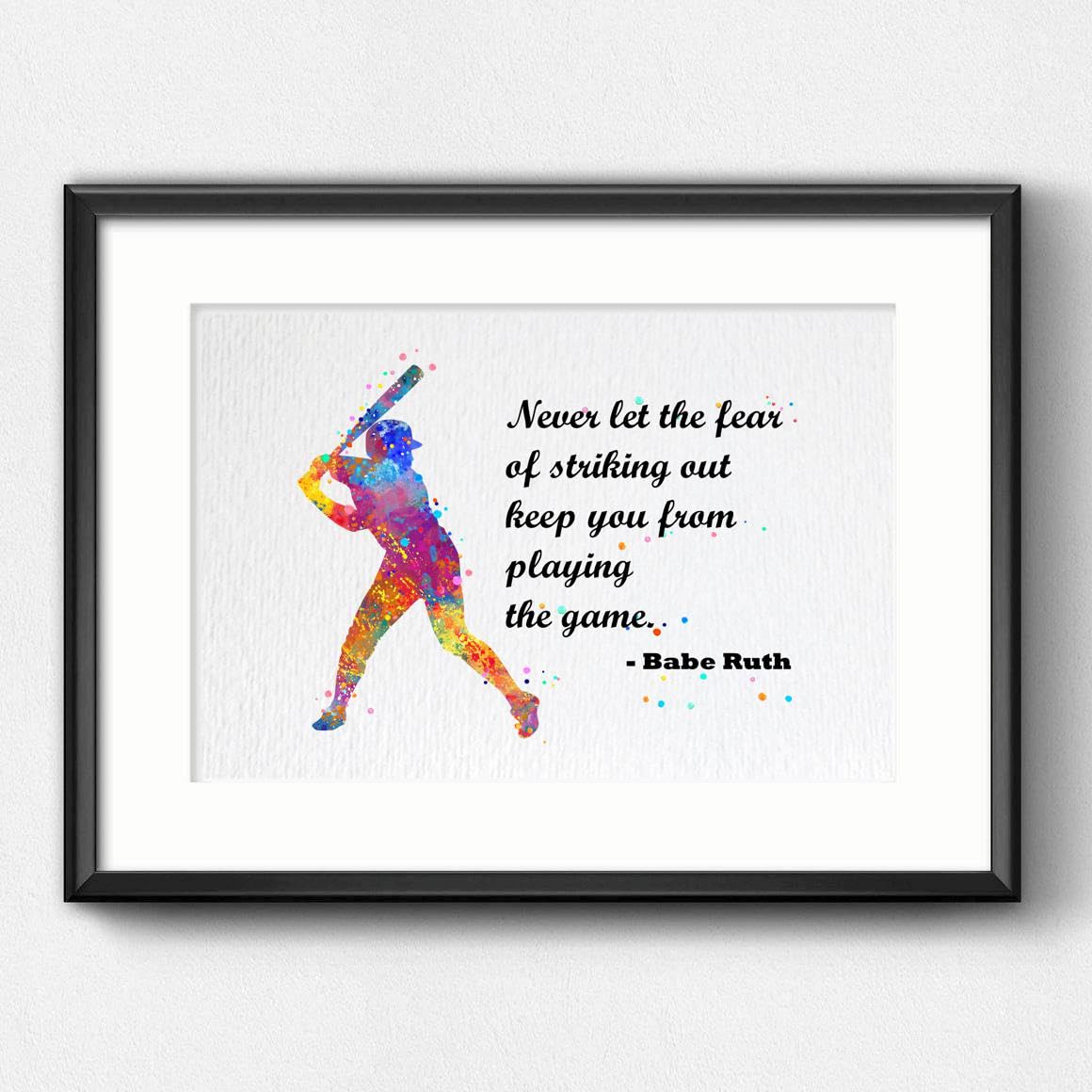 Dignovel Studios 8X10 Unframed Baseball Practice Never Let the Fear of Striking Out Quotes Watercolor Art Print Inspirational Wall Art Housewarming Office Home Decor DN554