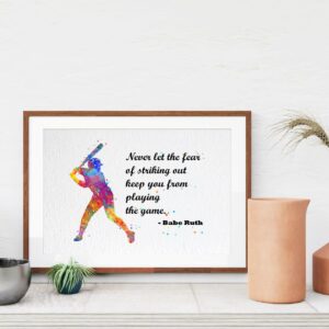 Dignovel Studios 8X10 Unframed Baseball Practice Never Let the Fear of Striking Out Quotes Watercolor Art Print Inspirational Wall Art Housewarming Office Home Decor DN554