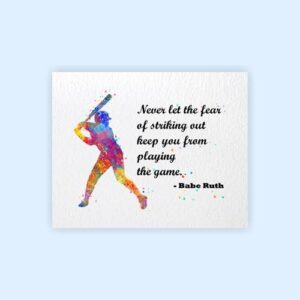 Dignovel Studios 8X10 Unframed Baseball Practice Never Let the Fear of Striking Out Quotes Watercolor Art Print Inspirational Wall Art Housewarming Office Home Decor DN554