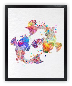 dignovel studios 8x10 unframed koi fish lotus meditation yin yang japanese yoga watercolor art print poster inspirational wall art housewarming office home decor dn550