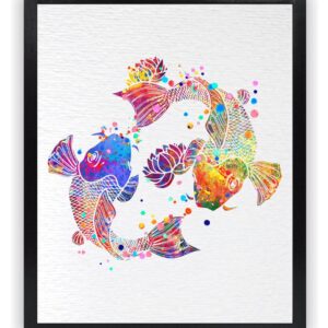 Dignovel Studios 8X10 Unframed Koi Fish Lotus Meditation Yin Yang Japanese Yoga Watercolor Art Print Poster Inspirational Wall Art Housewarming Office Home Decor DN550