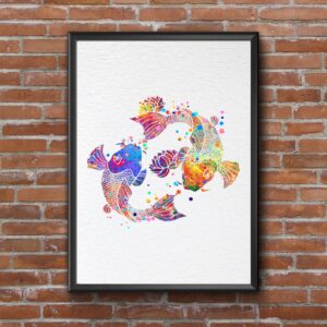 Dignovel Studios 8X10 Unframed Koi Fish Lotus Meditation Yin Yang Japanese Yoga Watercolor Art Print Poster Inspirational Wall Art Housewarming Office Home Decor DN550