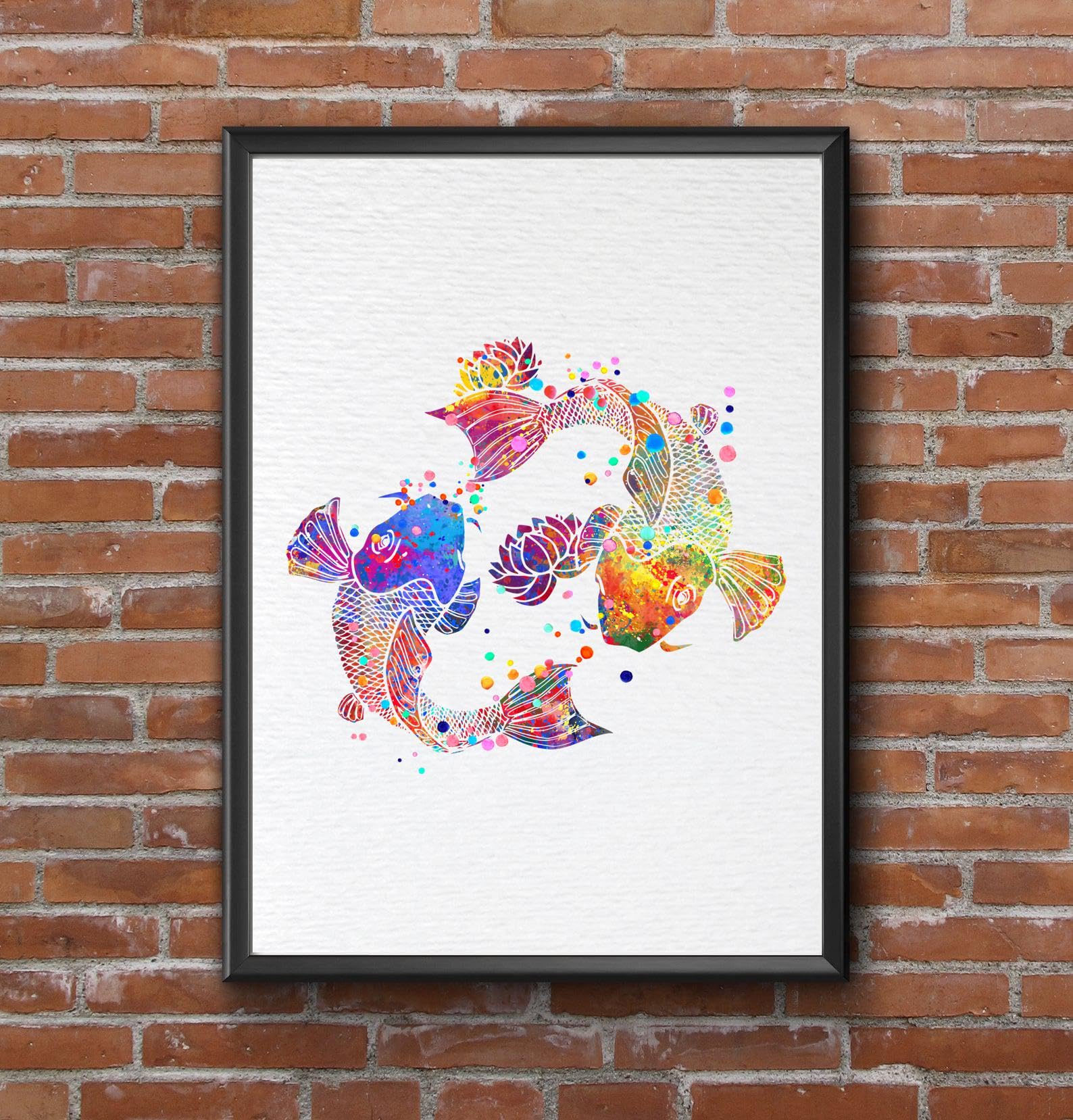 Dignovel Studios 8X10 Unframed Koi Fish Lotus Meditation Yin Yang Japanese Yoga Watercolor Art Print Poster Inspirational Wall Art Housewarming Office Home Decor DN550