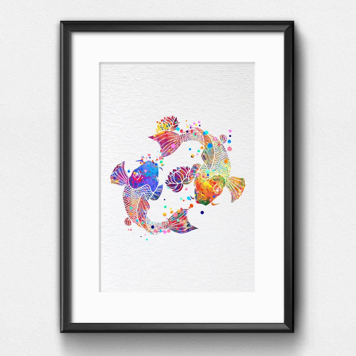 Dignovel Studios 8X10 Unframed Koi Fish Lotus Meditation Yin Yang Japanese Yoga Watercolor Art Print Poster Inspirational Wall Art Housewarming Office Home Decor DN550