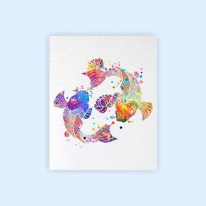 Dignovel Studios 8X10 Unframed Koi Fish Lotus Meditation Yin Yang Japanese Yoga Watercolor Art Print Poster Inspirational Wall Art Housewarming Office Home Decor DN550