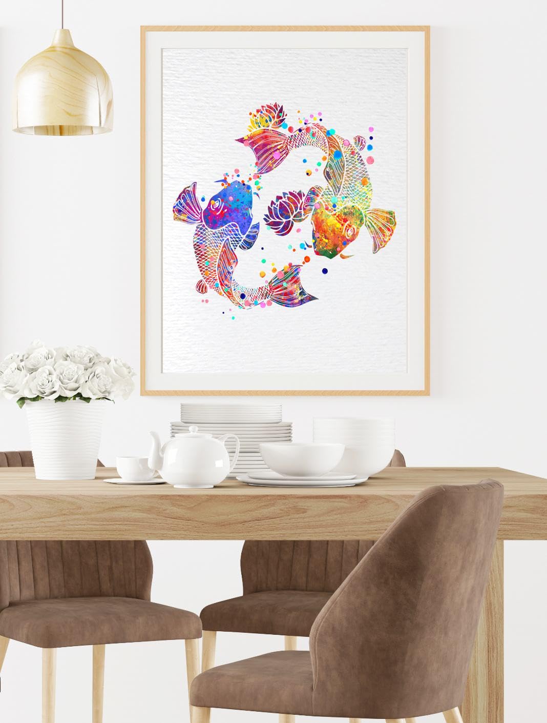 Dignovel Studios 8X10 Unframed Koi Fish Lotus Meditation Yin Yang Japanese Yoga Watercolor Art Print Poster Inspirational Wall Art Housewarming Office Home Decor DN550