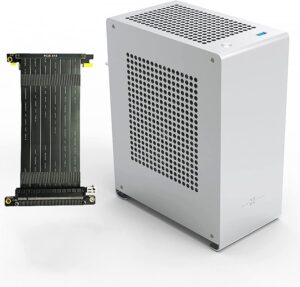 zzaw a1p mini-itx pc case, mini computer case in silver color, full aluminum small gaming computer chassis with 3.0 dual reverse pci riser cable