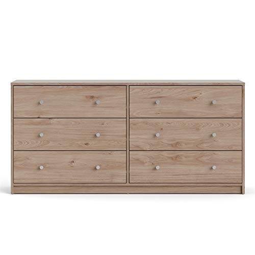 Tvilum Portland Contemporary 6 Drawer Double Dresser in Jackson Hickory