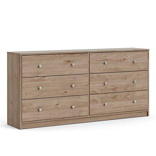 Tvilum Portland Contemporary 6 Drawer Double Dresser in Jackson Hickory