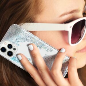 Coolwee Clear Glitter Compatible with iPhone 12 Pro Max Case Thin Flower Cute Crystal Lace Bling Women Girls Floral Plastic Hard Back Soft TPU Bumper Protective Cover Slim Fit Mandala Henna