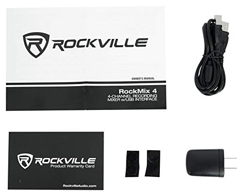 Rockville RockMix 4 Channel Mic/Instrument Pro Recording Mixer+USB Interface/EQ