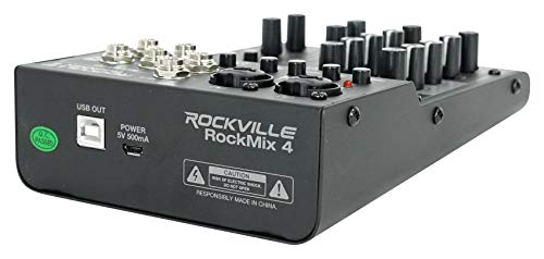 Rockville RockMix 4 Channel Mic/Instrument Pro Recording Mixer+USB Interface/EQ