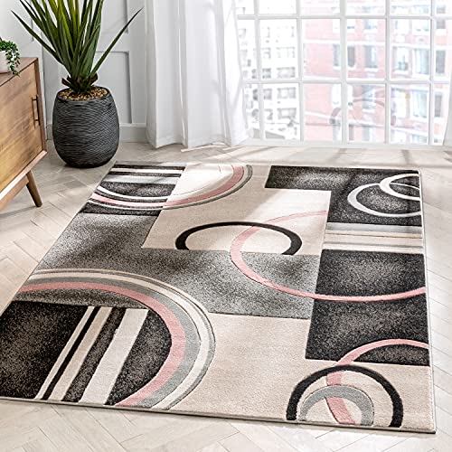 Well Woven Good Vibes Belle Blush Pink Modern Abstract Geometric 3D Textured 7'10" X 9'10" Area Rug