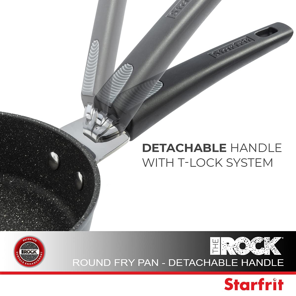 THE ROCK by Starfrit 11-Inch Fry Pan/Round Dish with T-Lock Detachable Handle, Normal, Black