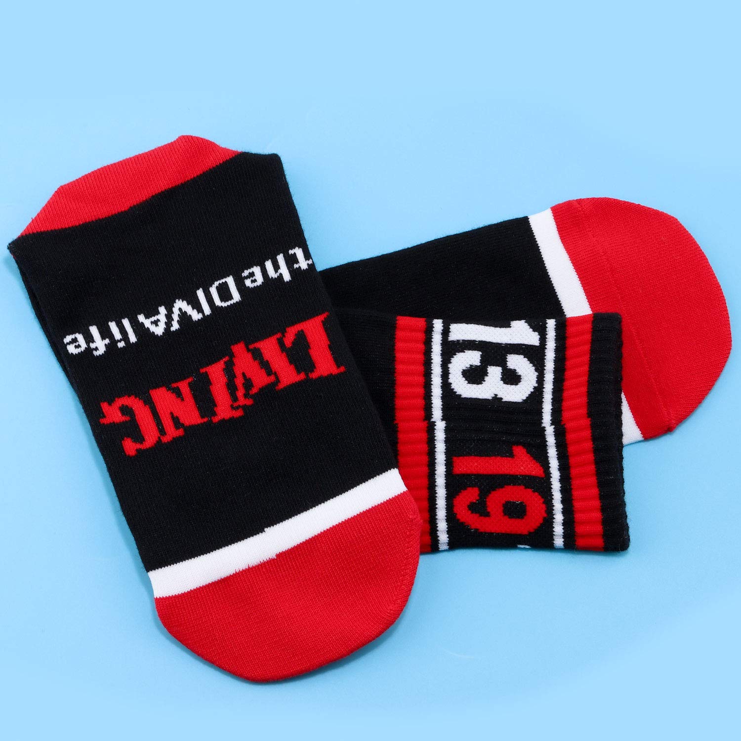 JXGZSO 2 Pairs Sorority Socks Black and Red Socks Sorority Sister Gift Living the Diva Life Socks Sorority Gift (LIVING the DIVA life)