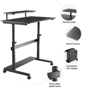 Eureka Ergonomic Height Adjustable Computer Desk, Rolling Sit Stand Desk for Home Office with Hutch, CPU Stand & Lockable Wheels, 41 inch-Black