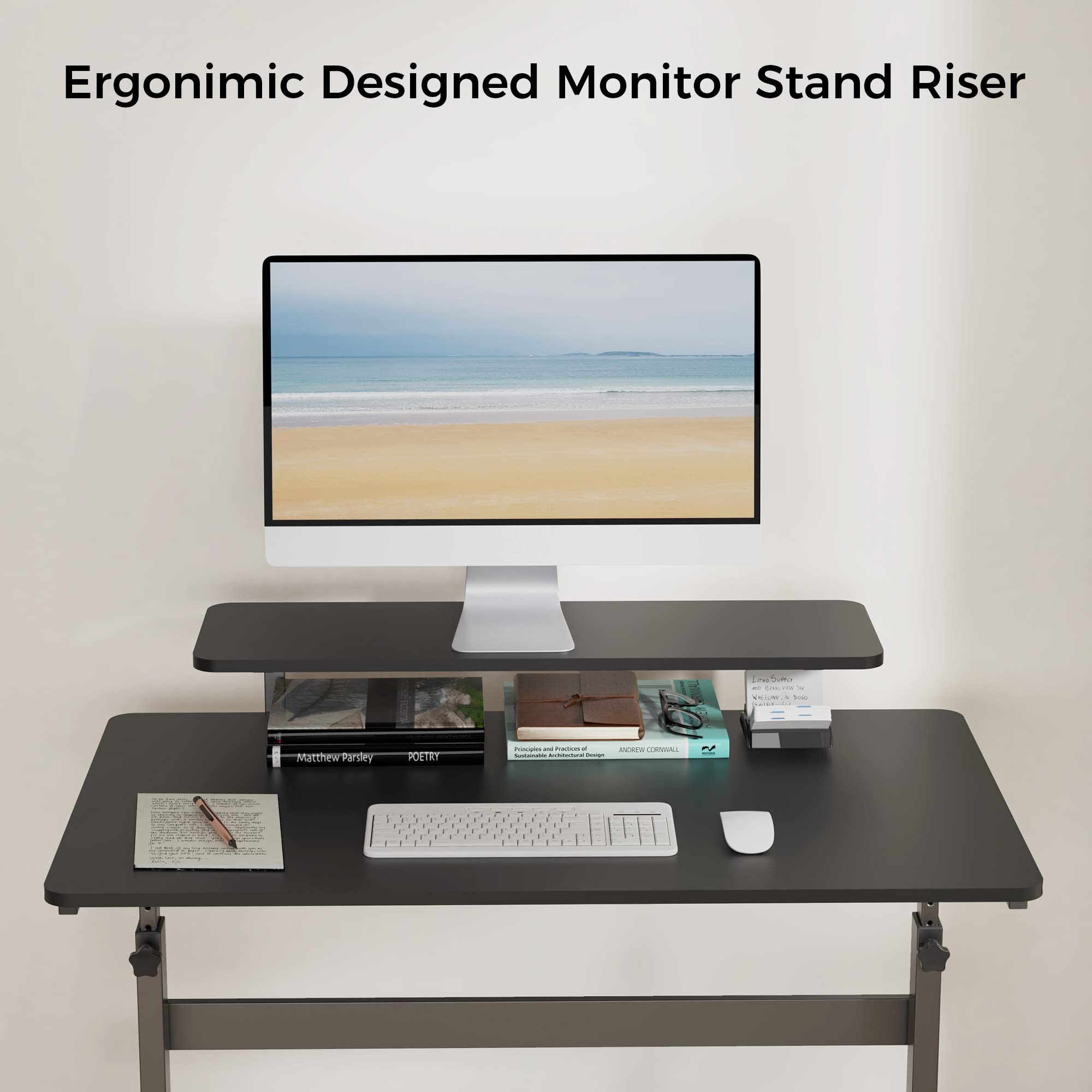 Eureka Ergonomic Height Adjustable Computer Desk, Rolling Sit Stand Desk for Home Office with Hutch, CPU Stand & Lockable Wheels, 41 inch-Black