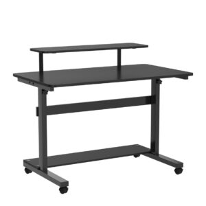 Eureka Ergonomic Height Adjustable Computer Desk, Rolling Sit Stand Desk for Home Office with Hutch, CPU Stand & Lockable Wheels, 41 inch-Black