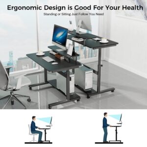 Eureka Ergonomic Height Adjustable Computer Desk, Rolling Sit Stand Desk for Home Office with Hutch, CPU Stand & Lockable Wheels, 41 inch-Black