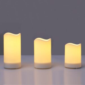 OCTMUSTARD Solar LED Candle with Waterproof Light Sensor, Dusk to Dawn on/Off Automatic Operating, 3X5 Inch Flameless White Plastic Pillar Candles with Flickering Warm White Light